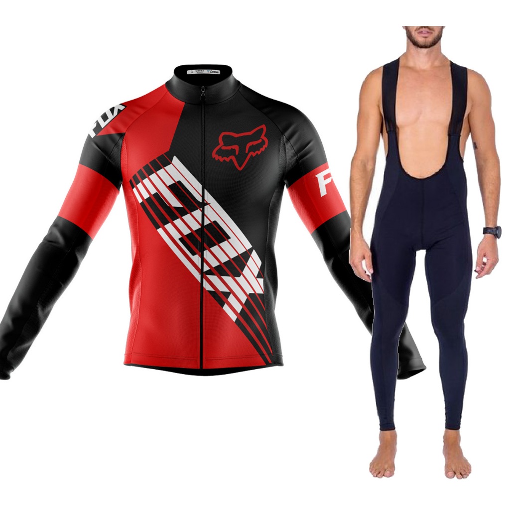 Kit Bretelle Forro Gel 3D Decole Camisa Longa Ciclismo Fox Vermelha ...