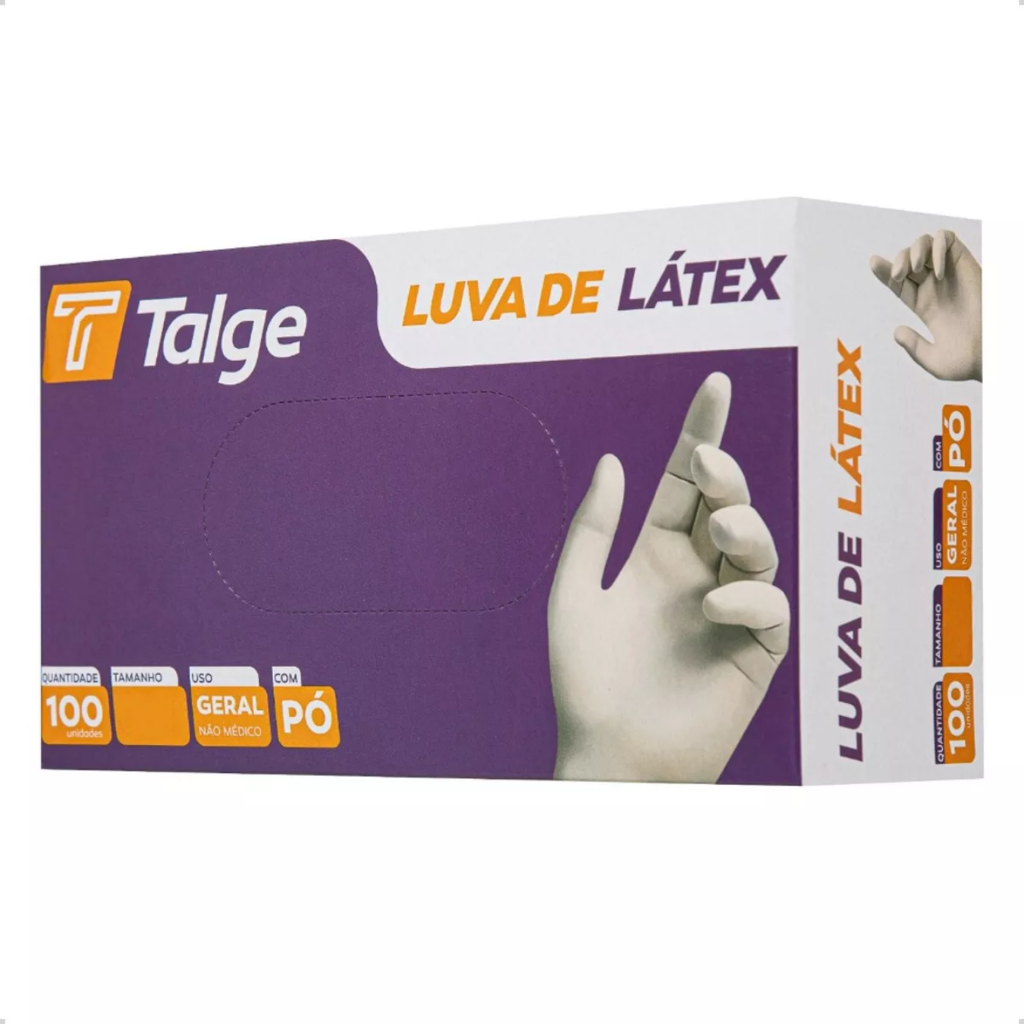 LUVAS DESCARTÁVEIS TALGE LÁTEX COR NATURAL TAMANHO M COM PÓ - 100 ...