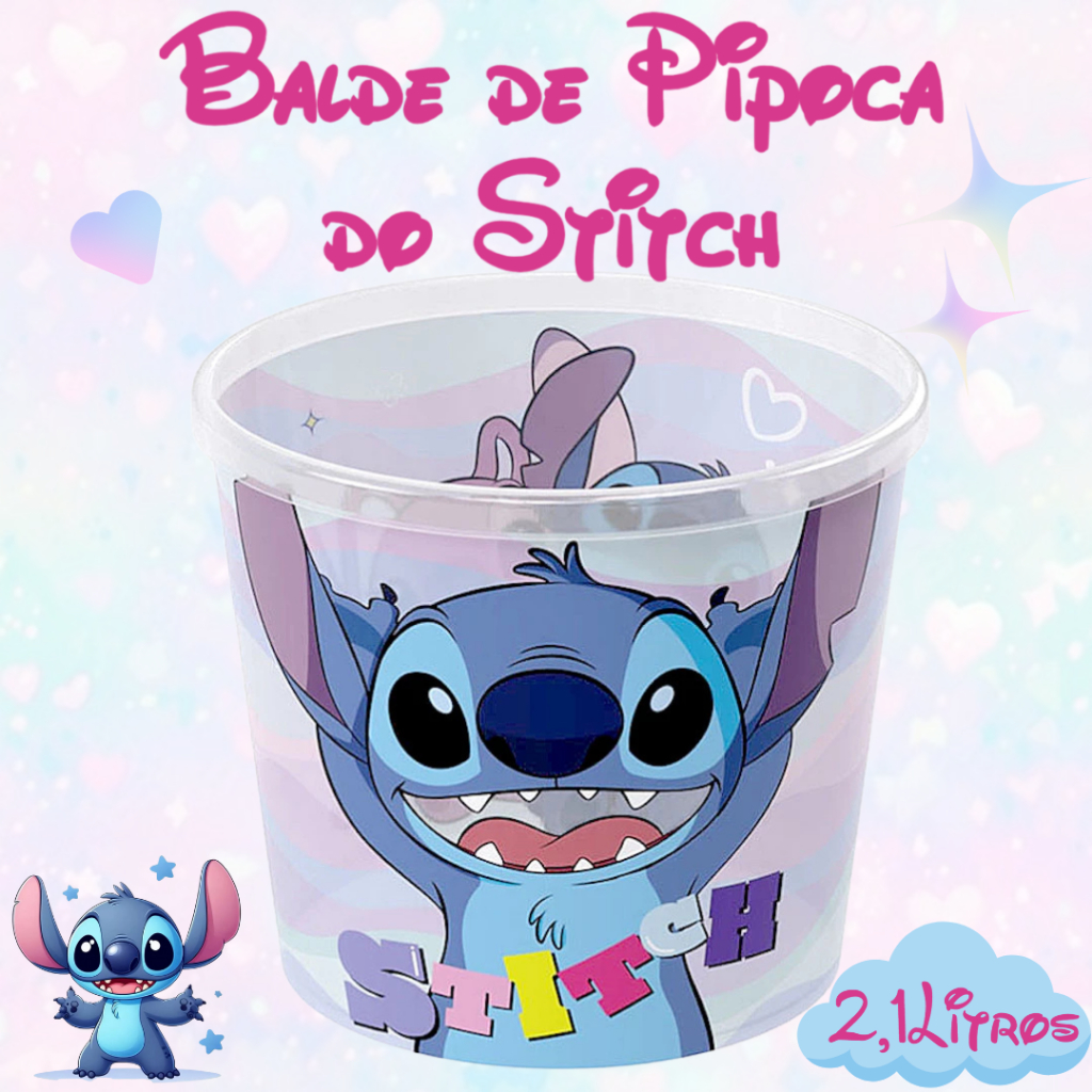 Balde de Pipoca do Stitch 2,1 Balde do Stitch e Angel Cinema Divertido ...