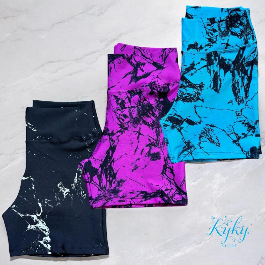 Kit 3 Shorts Meia Coxa Fitness Feminino Academia Marmorizado Tie Dye ...