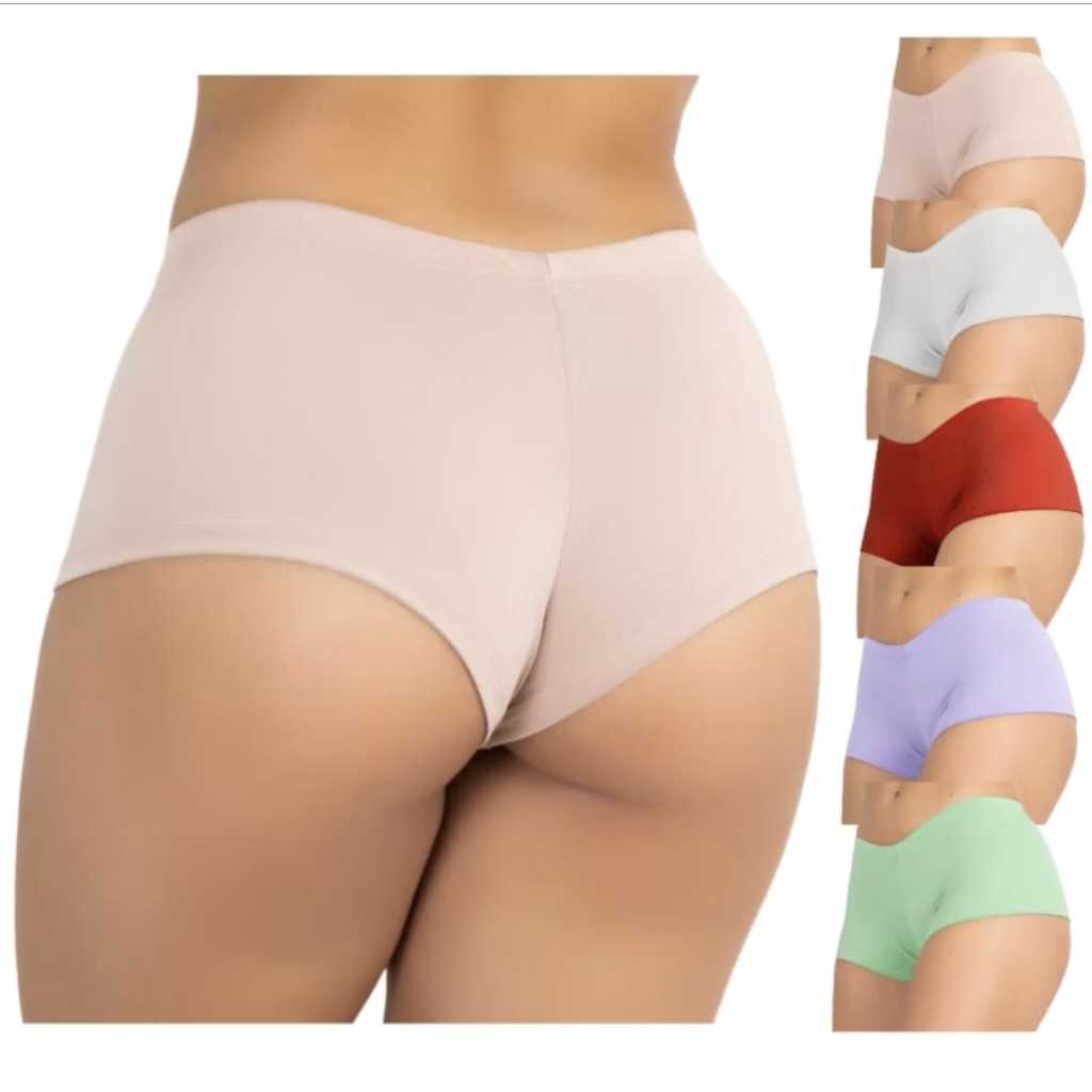 Kit 5 Shortinho Liso Plus Size Conforto Boxer Feminina Noite Cueca Não Marca Lingerie Feminina ...