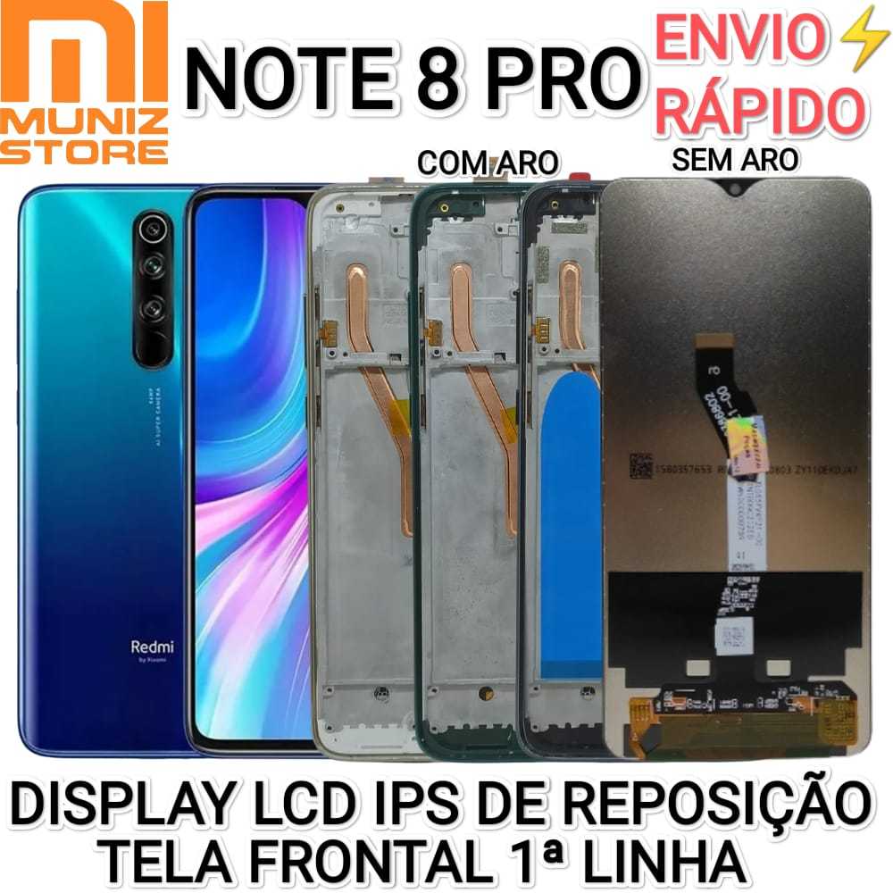 Display Tela Redmi Note 8 Pro 1° Linha LCD IPS Frontal Sem Aro Encaixe ...