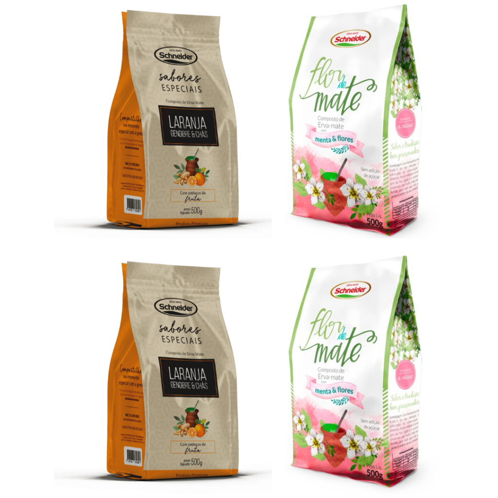 Kit 4 Erva Mate Composta Schneider 2 Flor De Mate Menta de 500g + 2 ...
