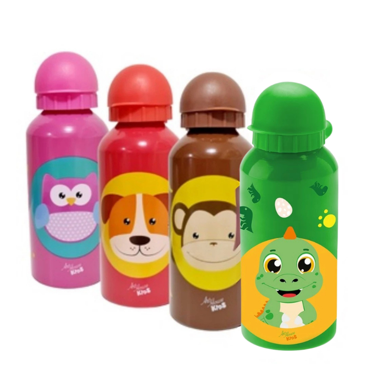Garrafa de Agua Infantil Squeeze Garrafinha de Água Suco de Inox 400ml ...