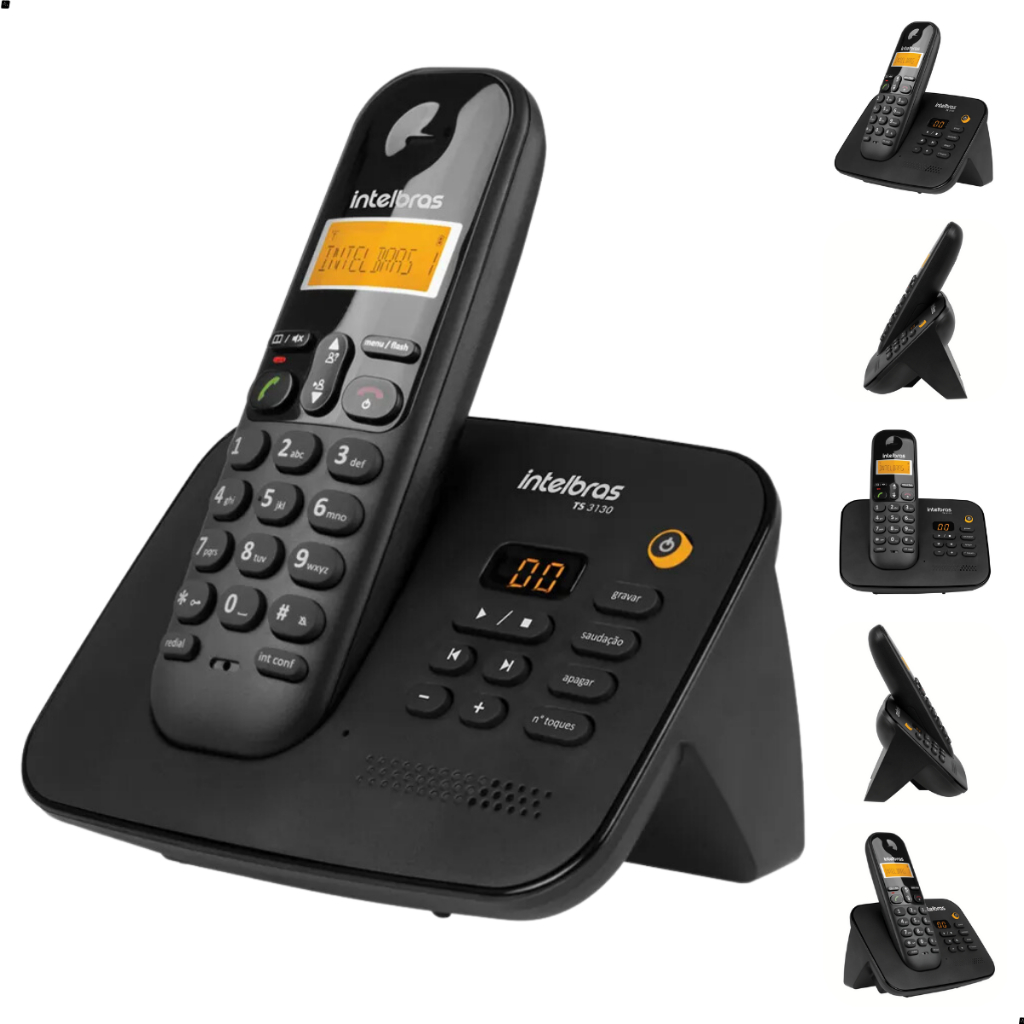 Aparelho de Telefone Fixo Sem Fio Intelbras TS 3130 Com Secretária Eletrônica Bina e Bateria de ...