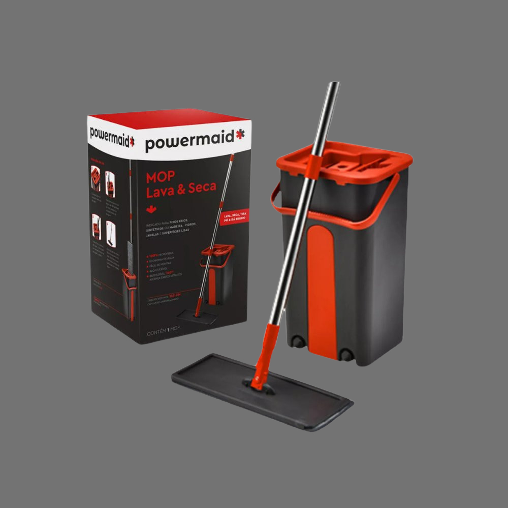 POWER MAID - Flat Mop Rodo Lava e Seca com Balde e 1 Refil ideal para ...