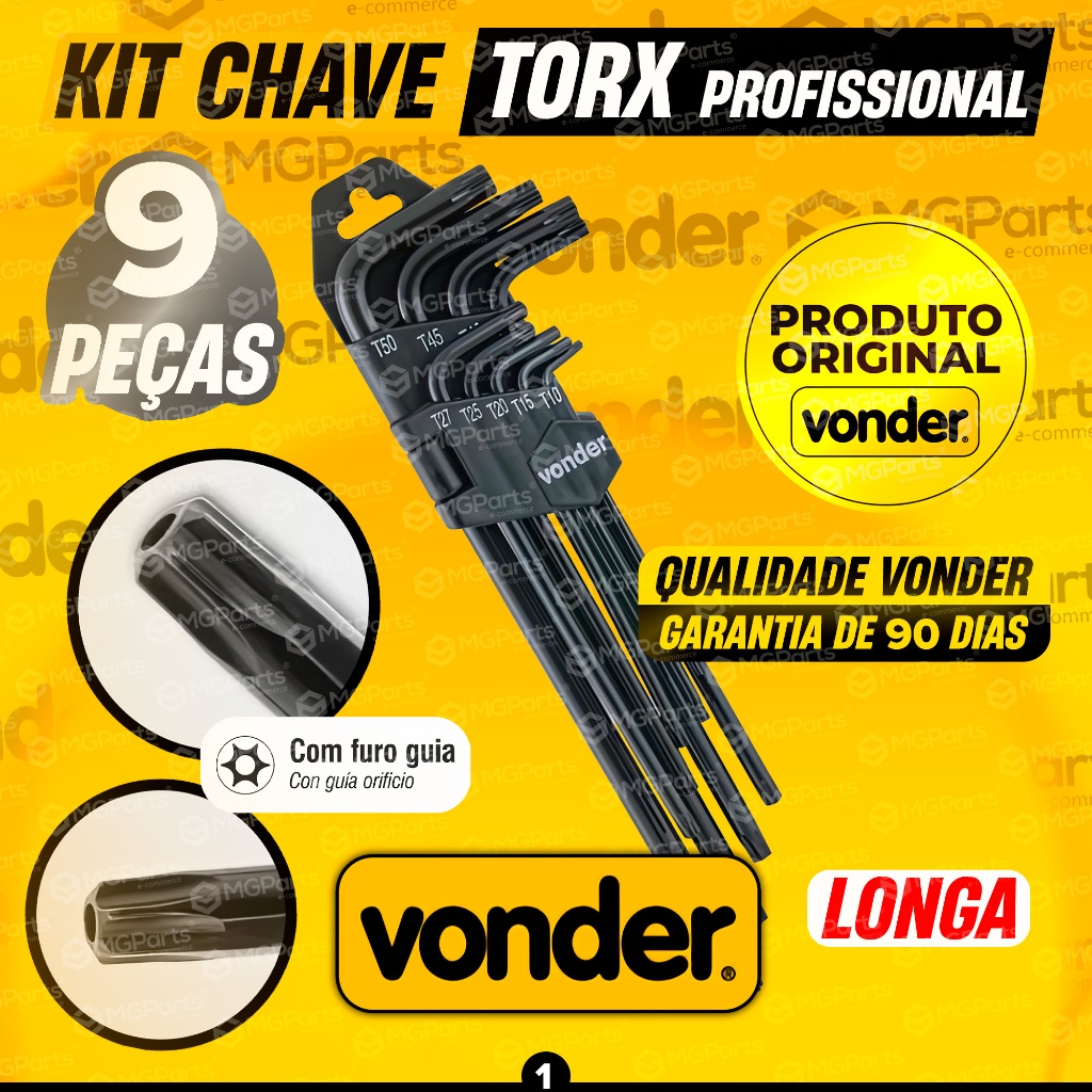 Jogo de Chaves Torx 9 Peças Hexagonais Vonder Com Furo Guia ...