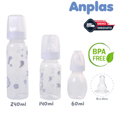 Kit Com 3 Mamadeiras Bico Silicone Reto Branca - 240ml/140ml/60ml Anplas Petita | Shopee Brasil