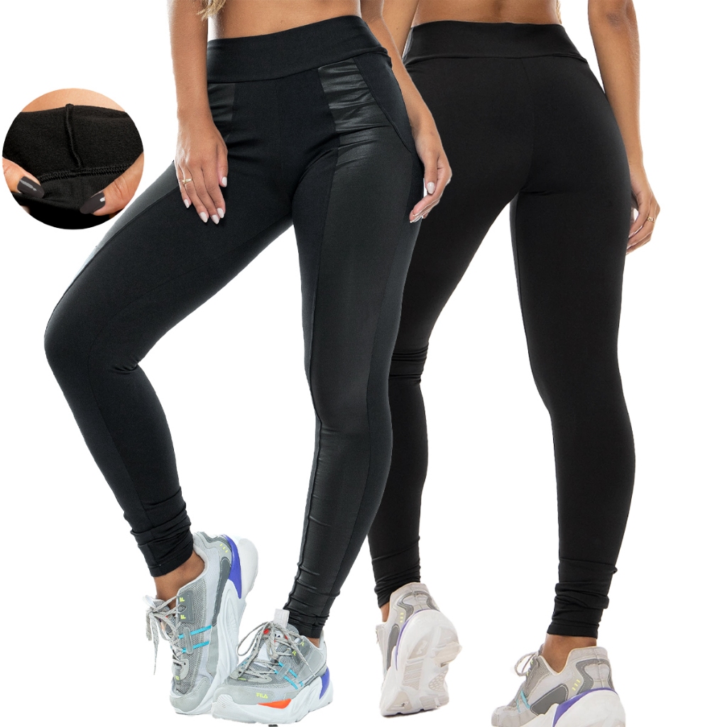 Calça Bravaa Store Térmica Aveludada com Couro Flanelada Legging ...