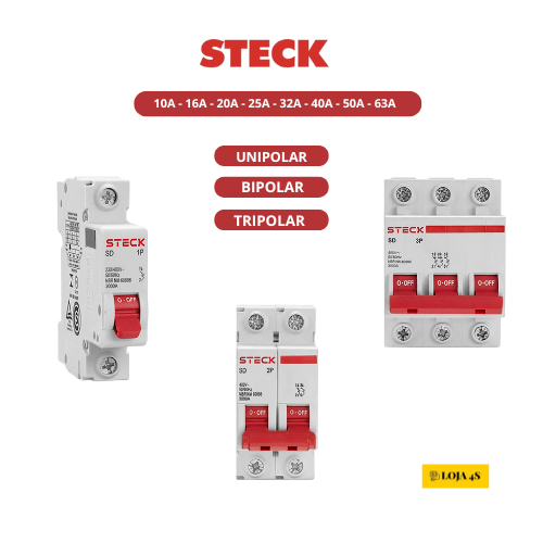 Disjuntor Steck Unipolar Bipolar Tripolar 10A 16A 20A 25A 32A 40A 50A ...