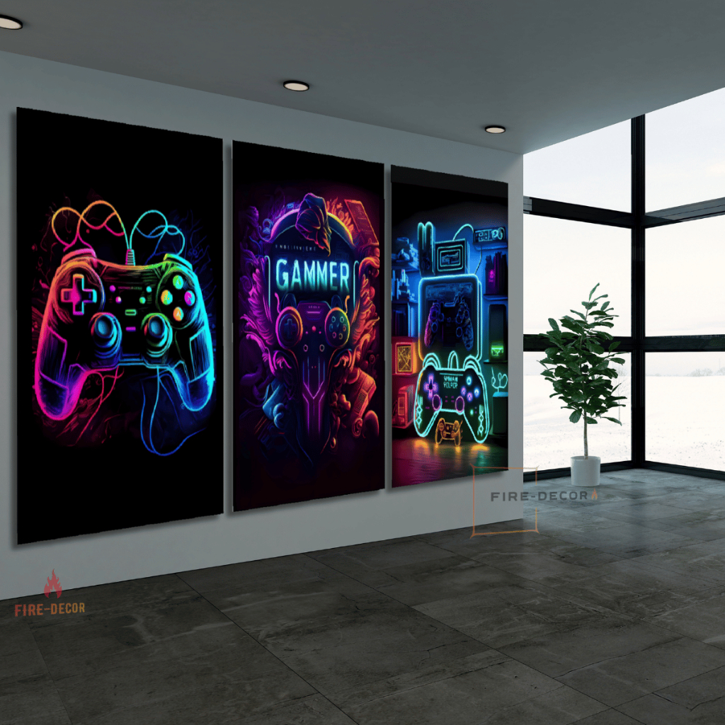 Quadros Decorativos Kit 3 Peças Grande Gamer Para Quarto 4K MDF 3MM ...