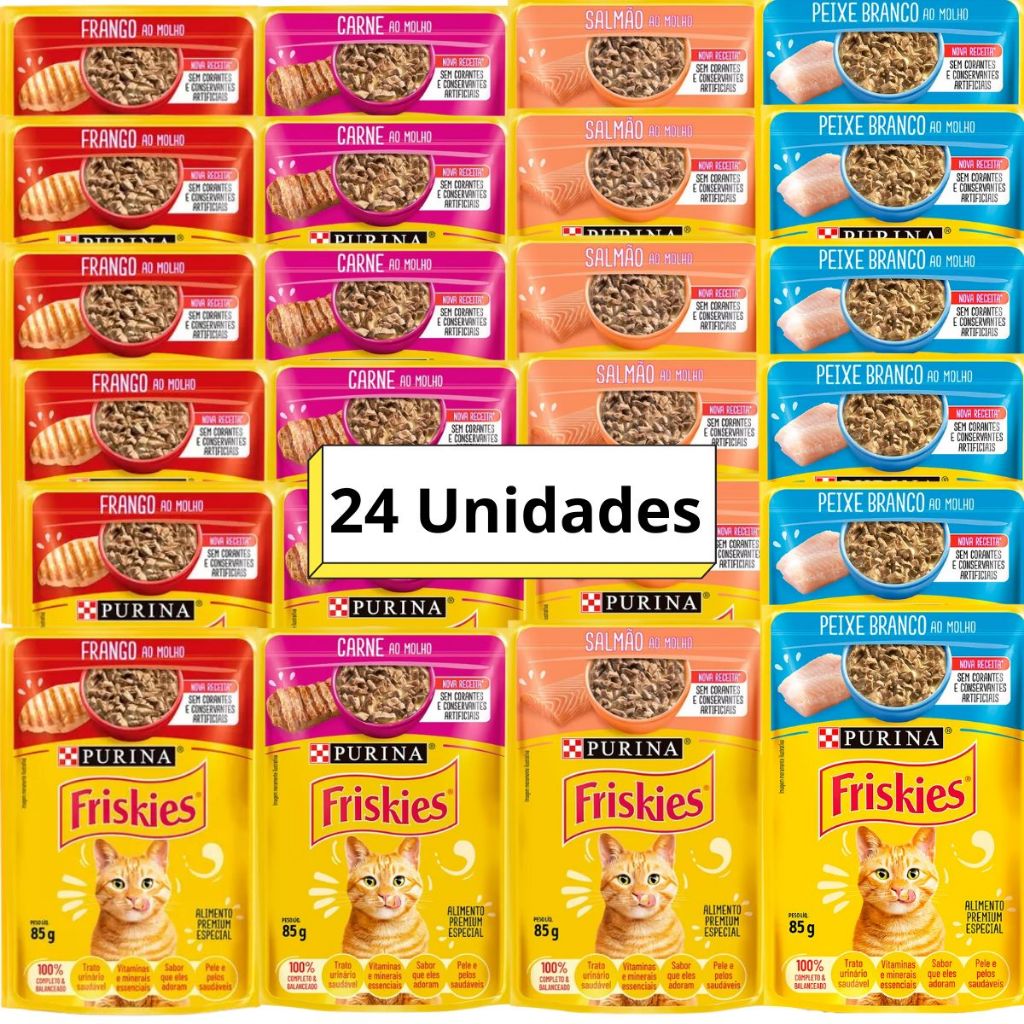 Kit 24 Sachês 85g Ração Para Gatos Friskies 4 Sabores Oferta | Shopee ...