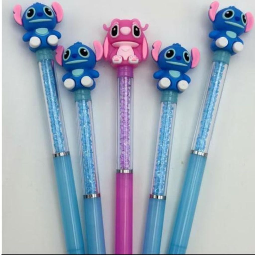 Caneta Stitch Angel Fofa Ponta Fina Pedra Brilho Escolar Gel Lançamento ...