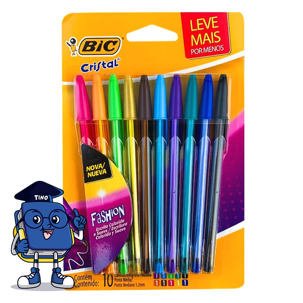 Kit Caneta Colorida Bic Cristal Esferográfica Com 10 Cores Fashion ...