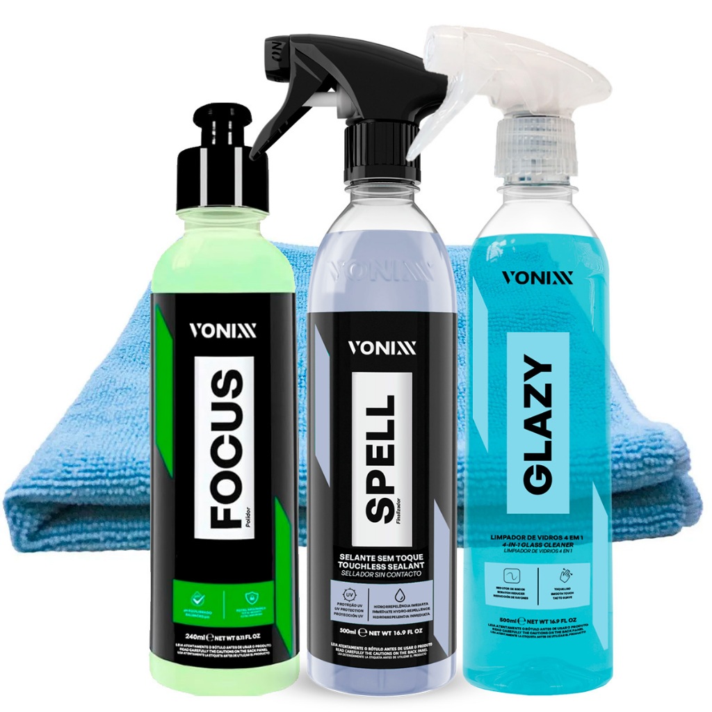Kit Limpeza de vridros focus glazy spell remover chuva acida brilho ...
