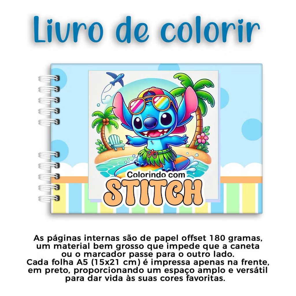 Livro de Colorir Stitch fofo infantil caderno de desenho para pintar 50 ...