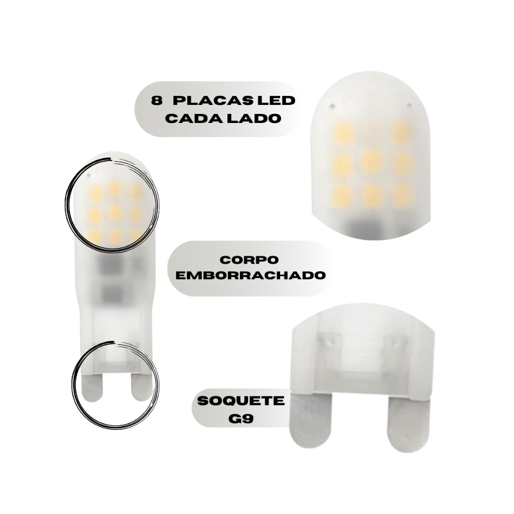 Kit 20 Lâmpada Halopin Led G9 2,5w 4w 5w 110V 220V Branco Frio Branco Quente Pendente Arandela ...