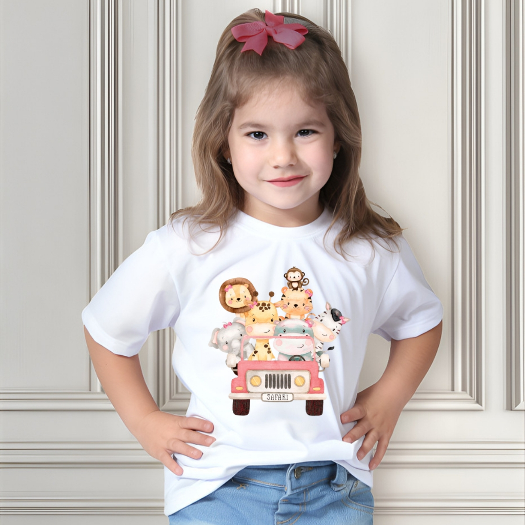 Camiseta Blusa Ropa Infantil Menina Safari Rosa Circo Animais Girafa ...