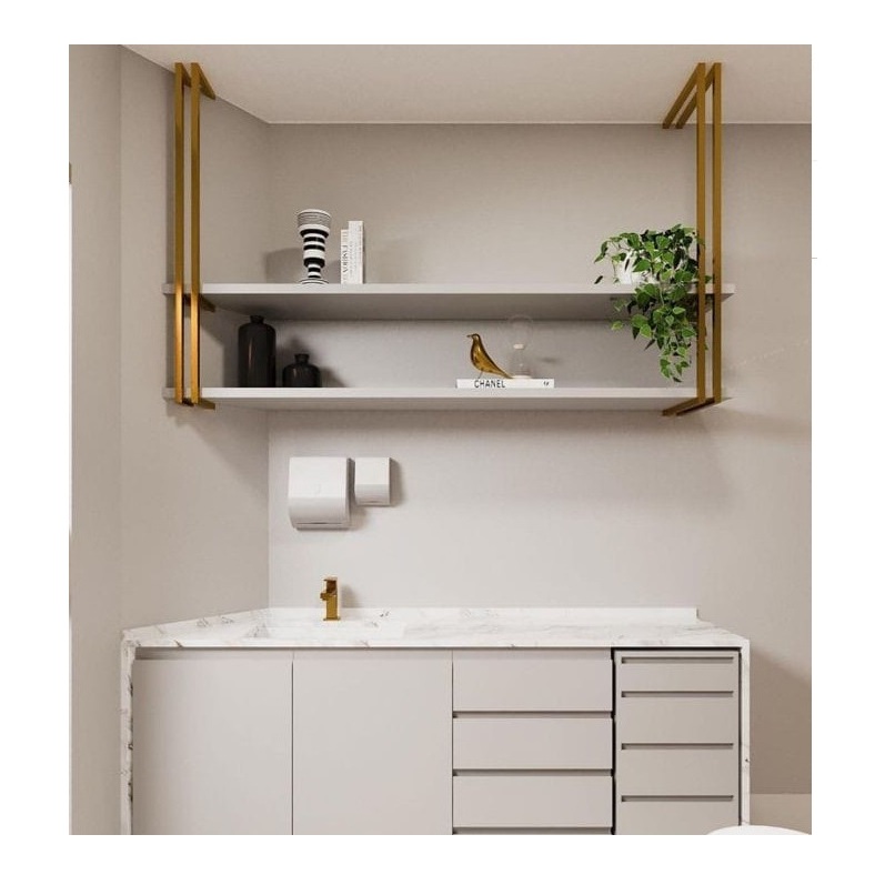 kit prateleira industrial 70x20 COMPLETO DOURADO COM BRANCO | Shopee Brasil