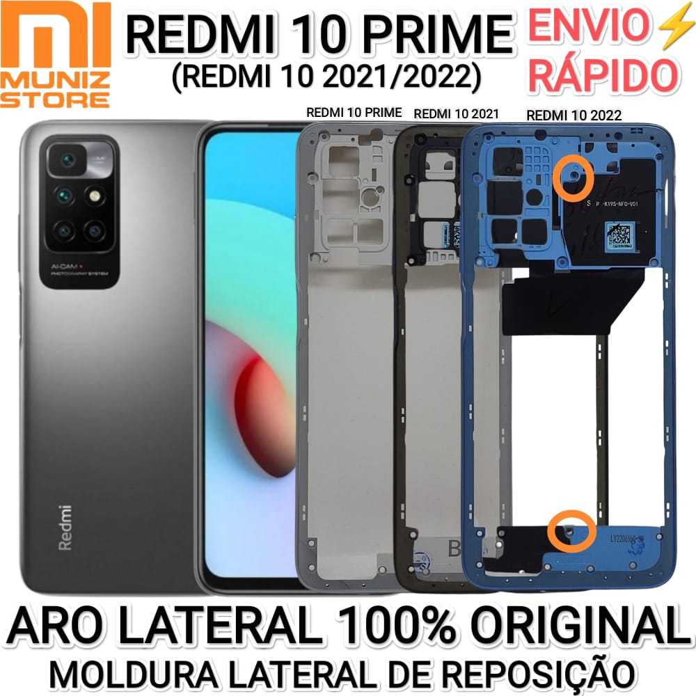 Aro Frame Redmi 10 5000MAH/10 Prime 6000MAH 2021/2022 Moldura Lateral ...