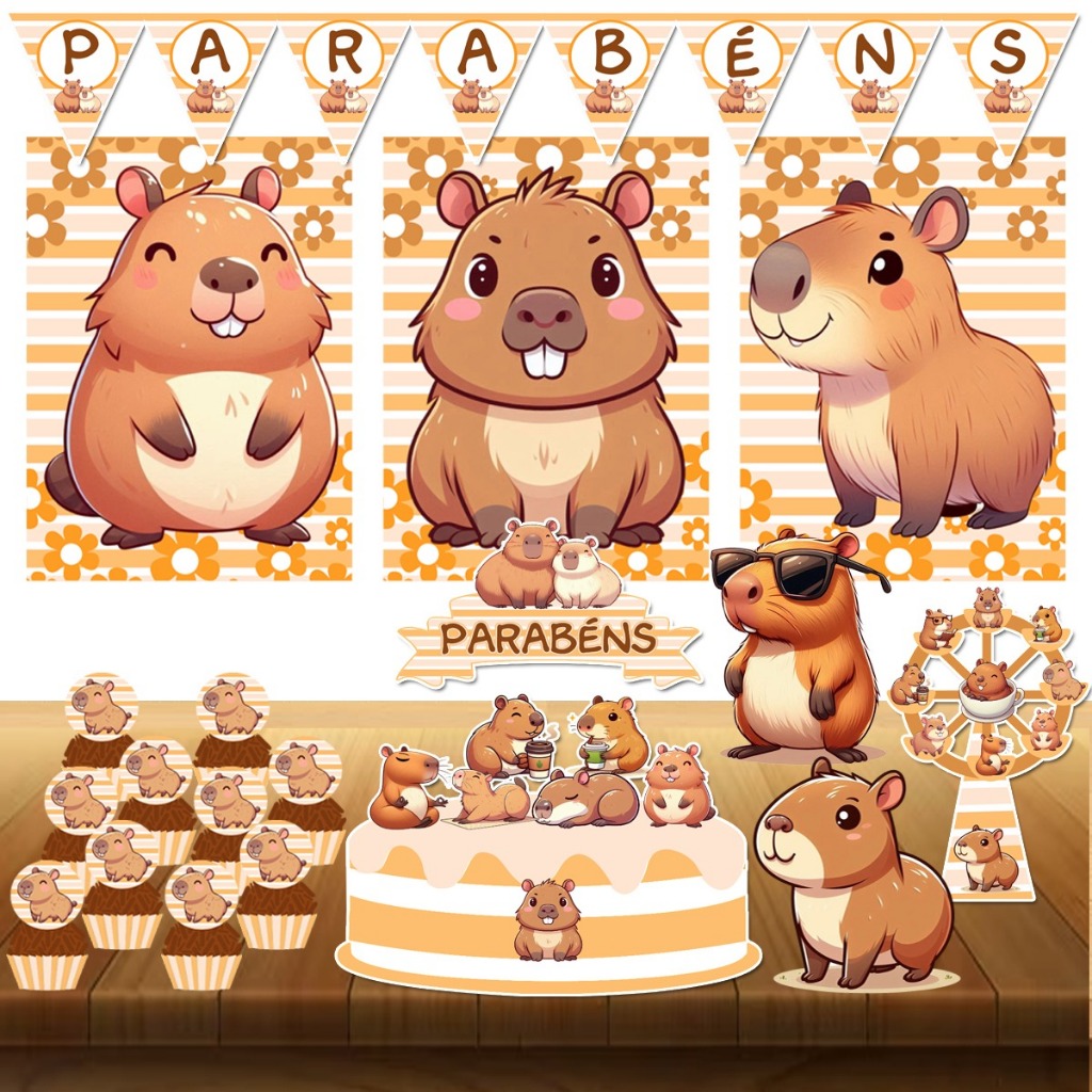 Kit Festa Só Um Bolinho CAPIVARA CAPYBARA 25pçs Brind** Toppers Doce ...