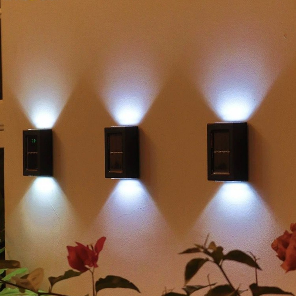 Kit 8 Luminária De Parede Led Arandela Solar com 2 Focos Externa À Prova D'Água-Luz fria ...