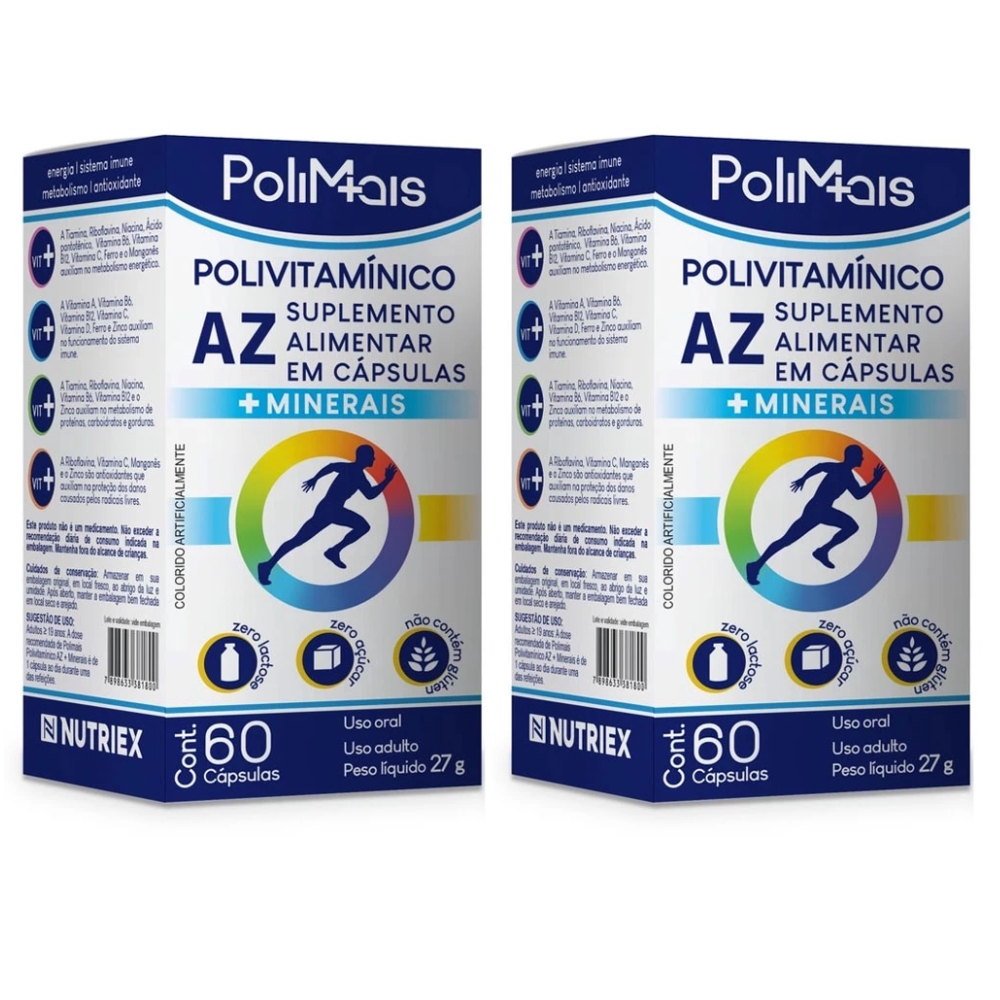 Kit 2 Polimais A-Z 60 Caps Imunidade Energia Metabolismo Zero Lactose ...