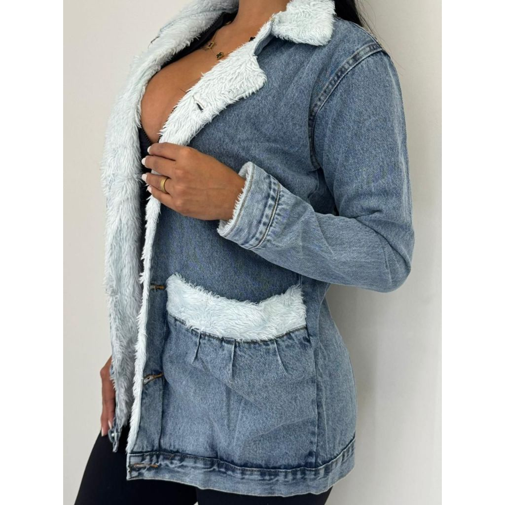 Parka Jeans com pelinho Pimenta Original Jaqueta Sobretudo Jeans ...
