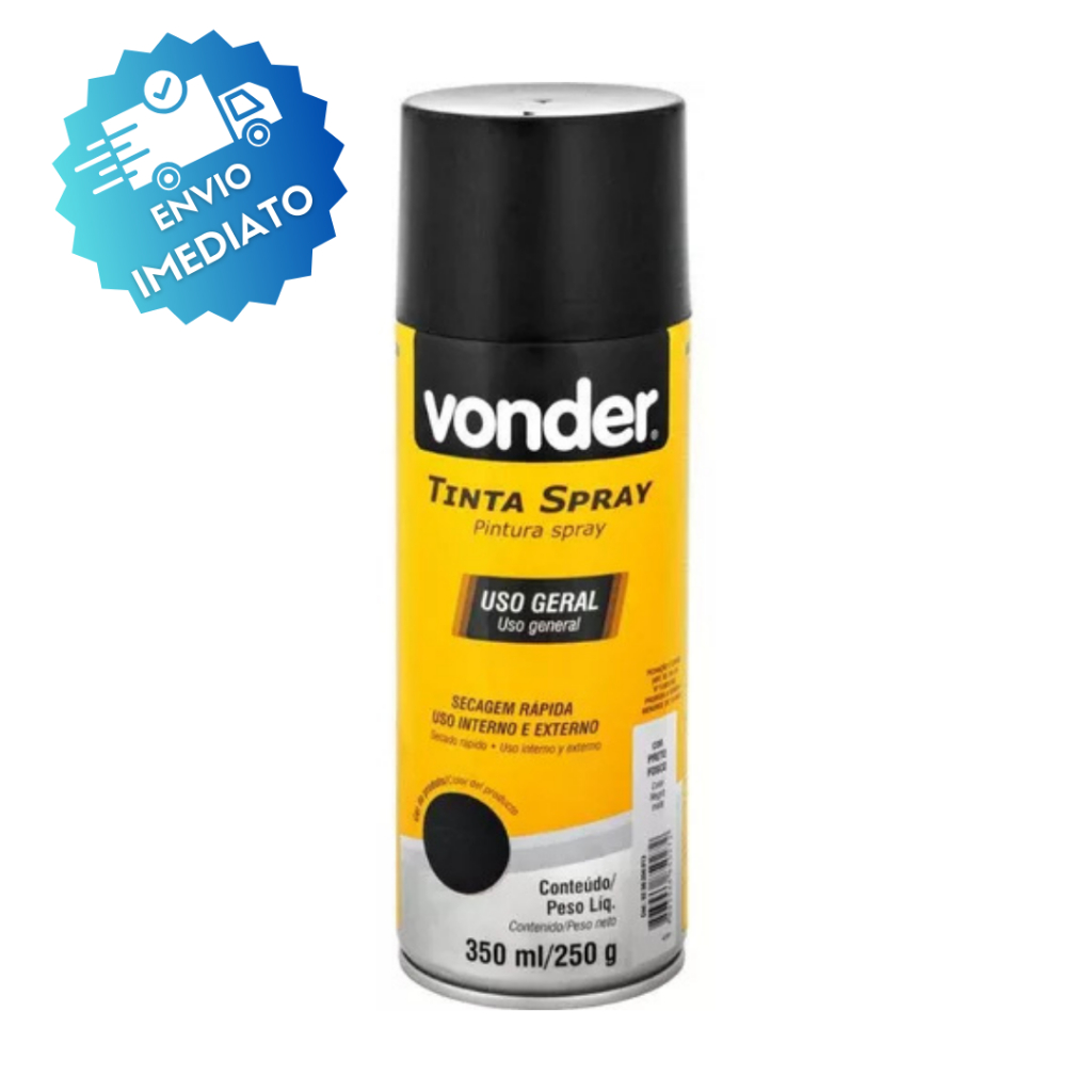 Tinta Spray Preto Fosco Uso Geral 350ml/250g Vonder | Shopee Brasil