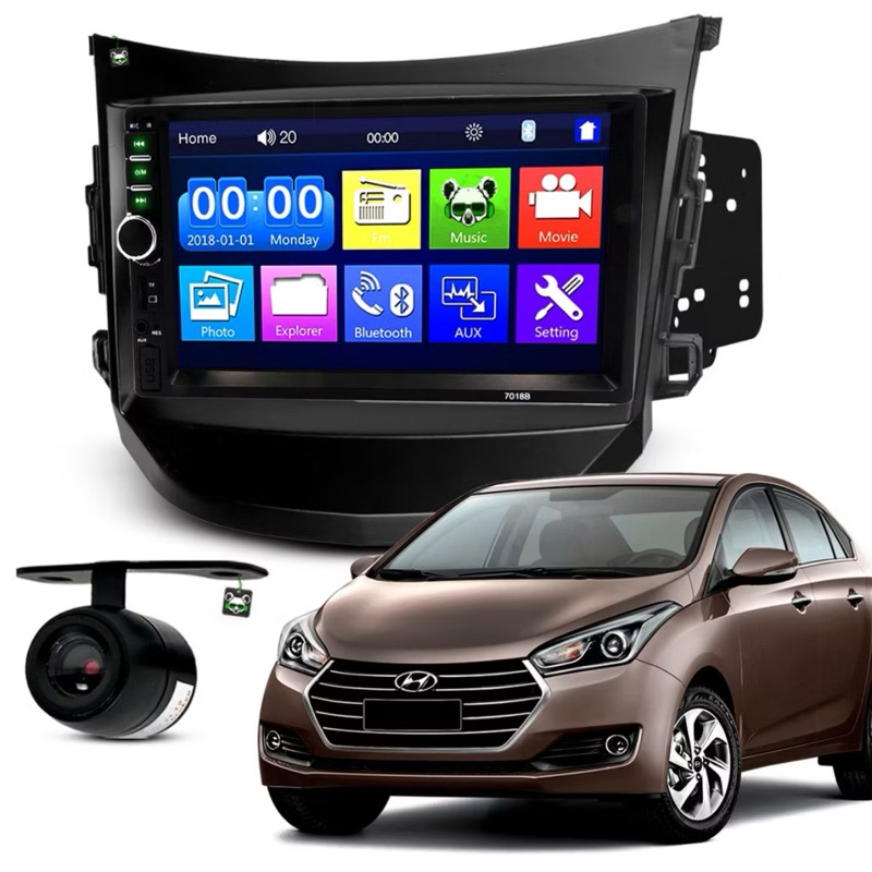 Kit Central Multimídia Hb20 2012 2013 2014 2015 2016 2017 2018 2019 + Moldura + Camera de ré ...