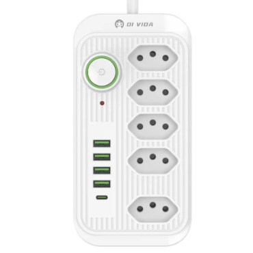 Filtro De Linha Clamper Extensão Cabo Extensor 5 Tomadas + 4 USB E 1 USB Tipo C bivolt t-0143 ...