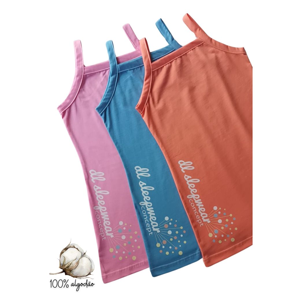 Pijama Infantil Feminino Camisola Regata 100% Algodão DL Sleepwear ...