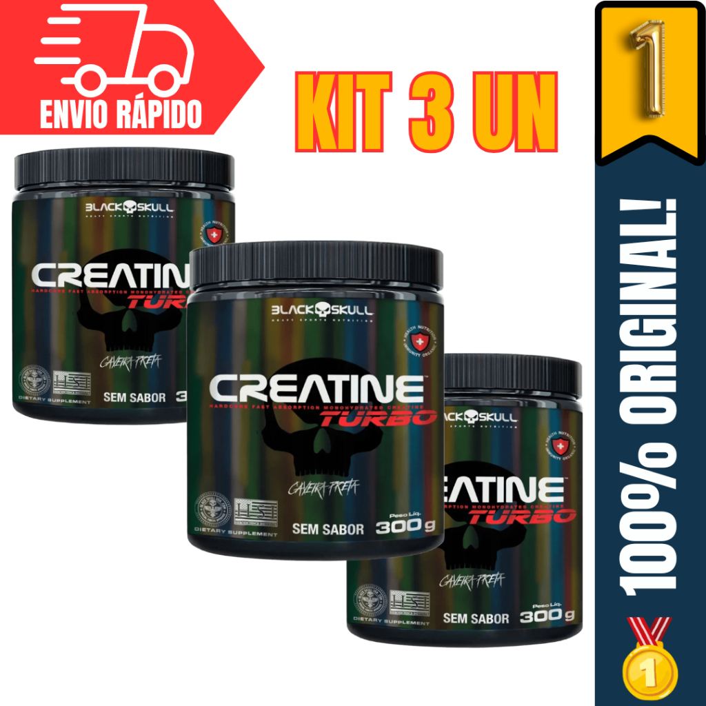 Kit 3x Creatina Monohidratada Creatine Turbo Pote 300g - Black Skull ...