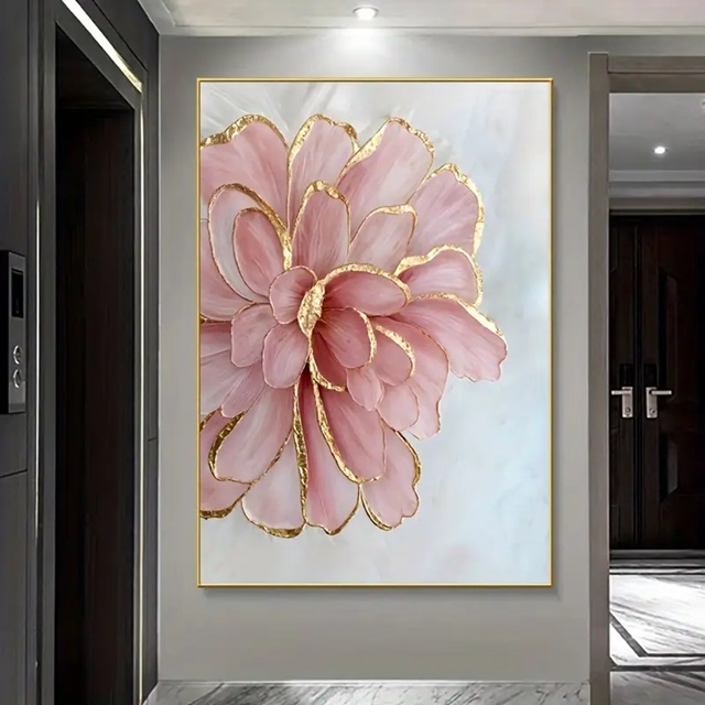 Quadro decorativo 1 peça 90x70 Flor Pétalas Rose Rosa Ouro Dourado Gold ...