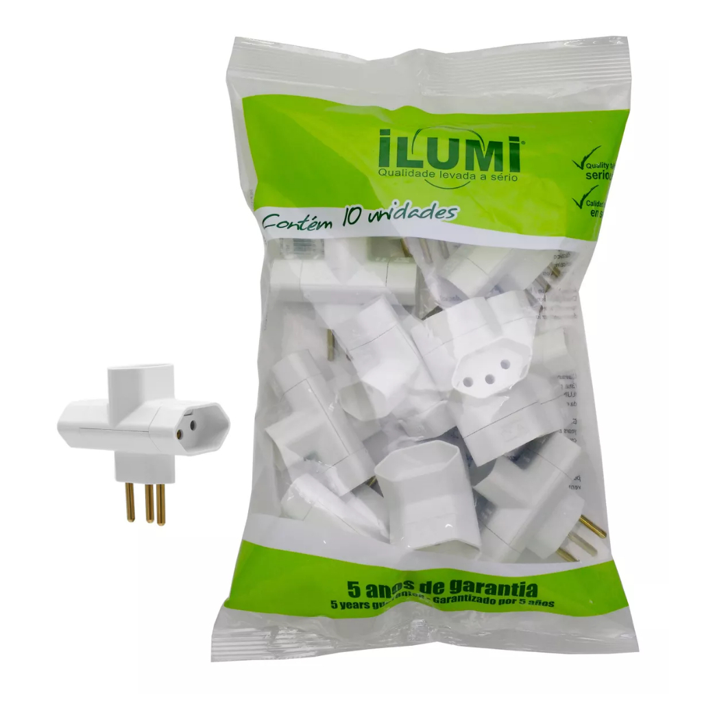Adaptador T Com 3 Saídas 2p+t 10a Ilumi - 10 Unidades | Shopee Brasil