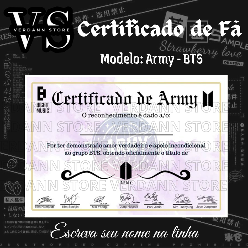 Poster Certificado de Army Escreva seu nome BTS Fandom, Item ...