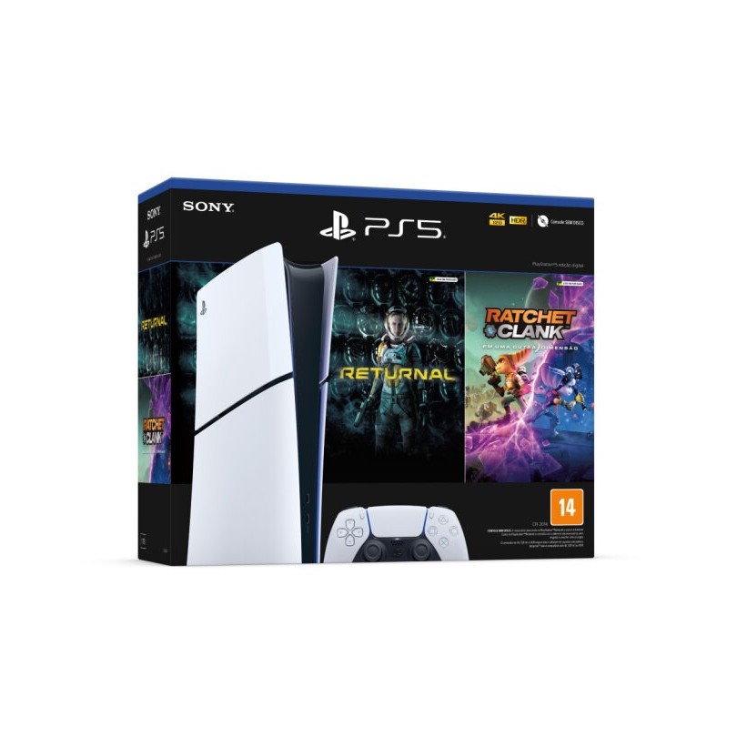Console PlayStation 5 Slim Digital Edition Branco + Returnal e Ratchet e Clank + Controle Sem ...