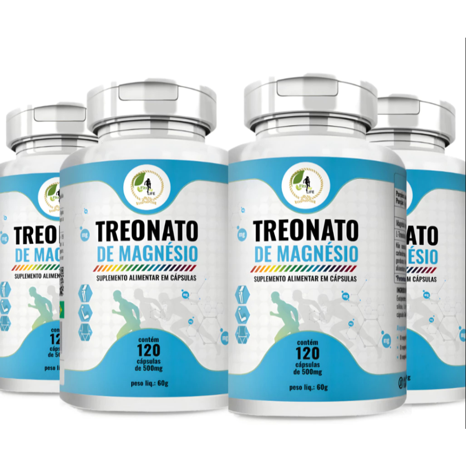 KIT C/4 Un. Magnésio L Treonato Puro 120 Capsulas cada pote 500mg - Fits Life | Shopee Brasil