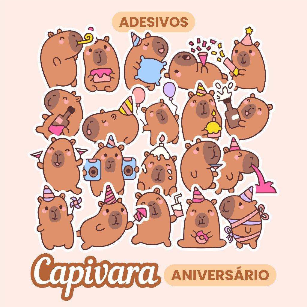 Cartela c/ 20 Adesivos Capivara (Tema Festa de Aniversário) | Shopee Brasil