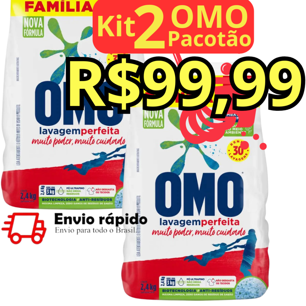 Kit com 2 Sabão em Pó OMO Tamanho Família 2.4kg | Shopee Brasil