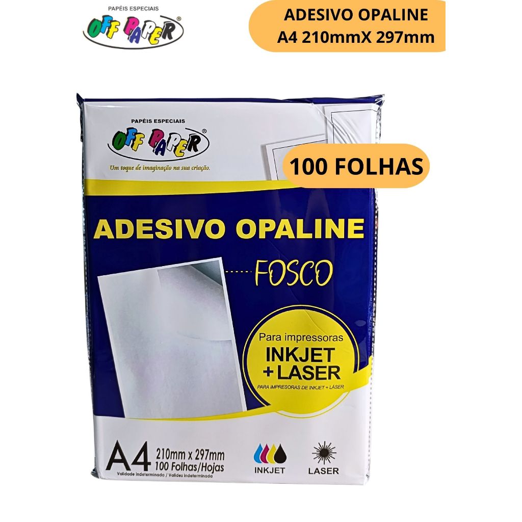 PAPEL OPALINE A4 FOSCO 100 FOLHAS- ADESIVO OFF PAPER | Shopee Brasil