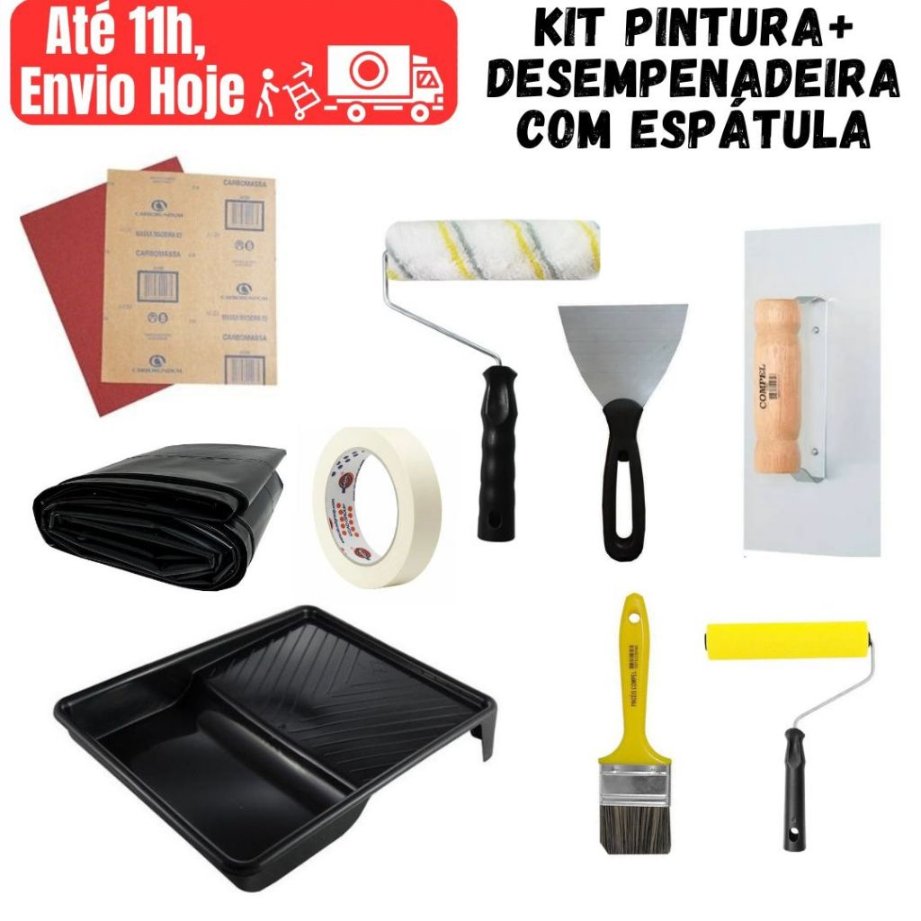 Kit Pintura Parede 11 Peças Completo -Lona, Rolo de Lã Sem Respingo ...