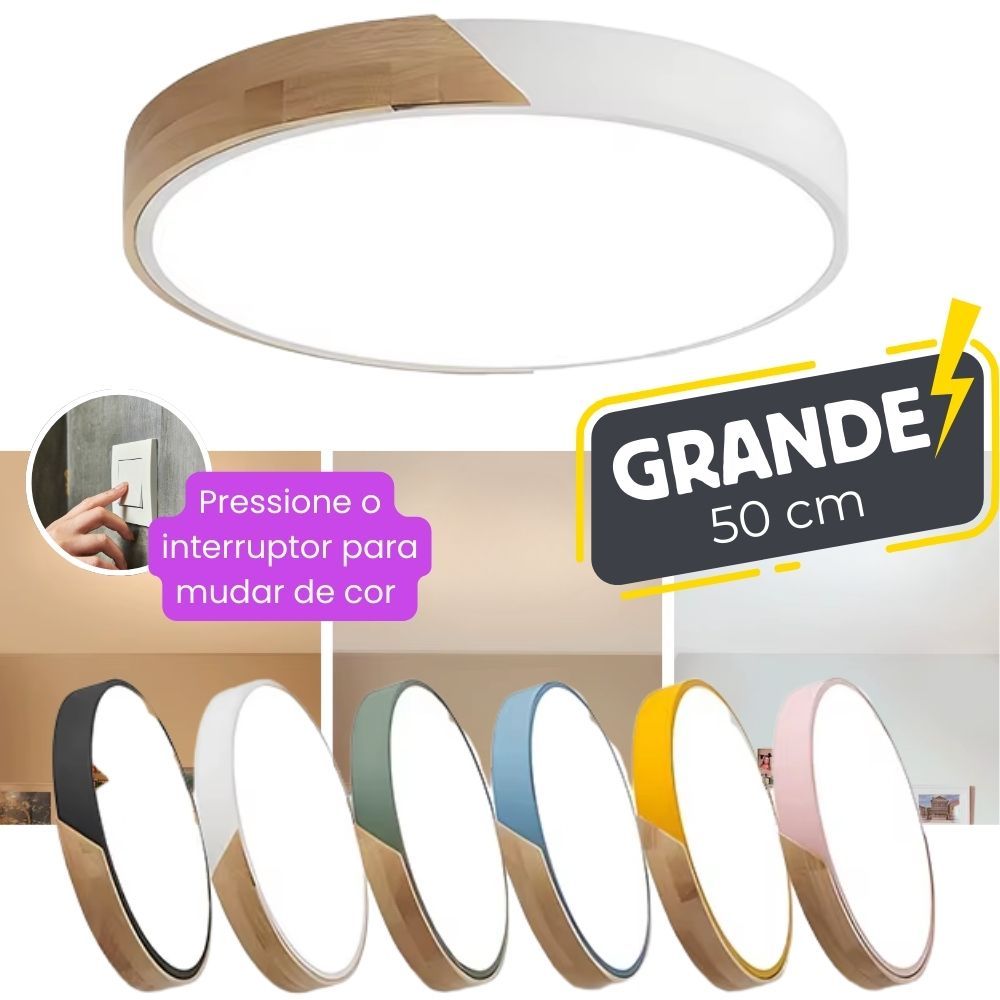 Luminária LED Plafon Redonda Grande Várias Cores 3 Tons de Luz 36W ...