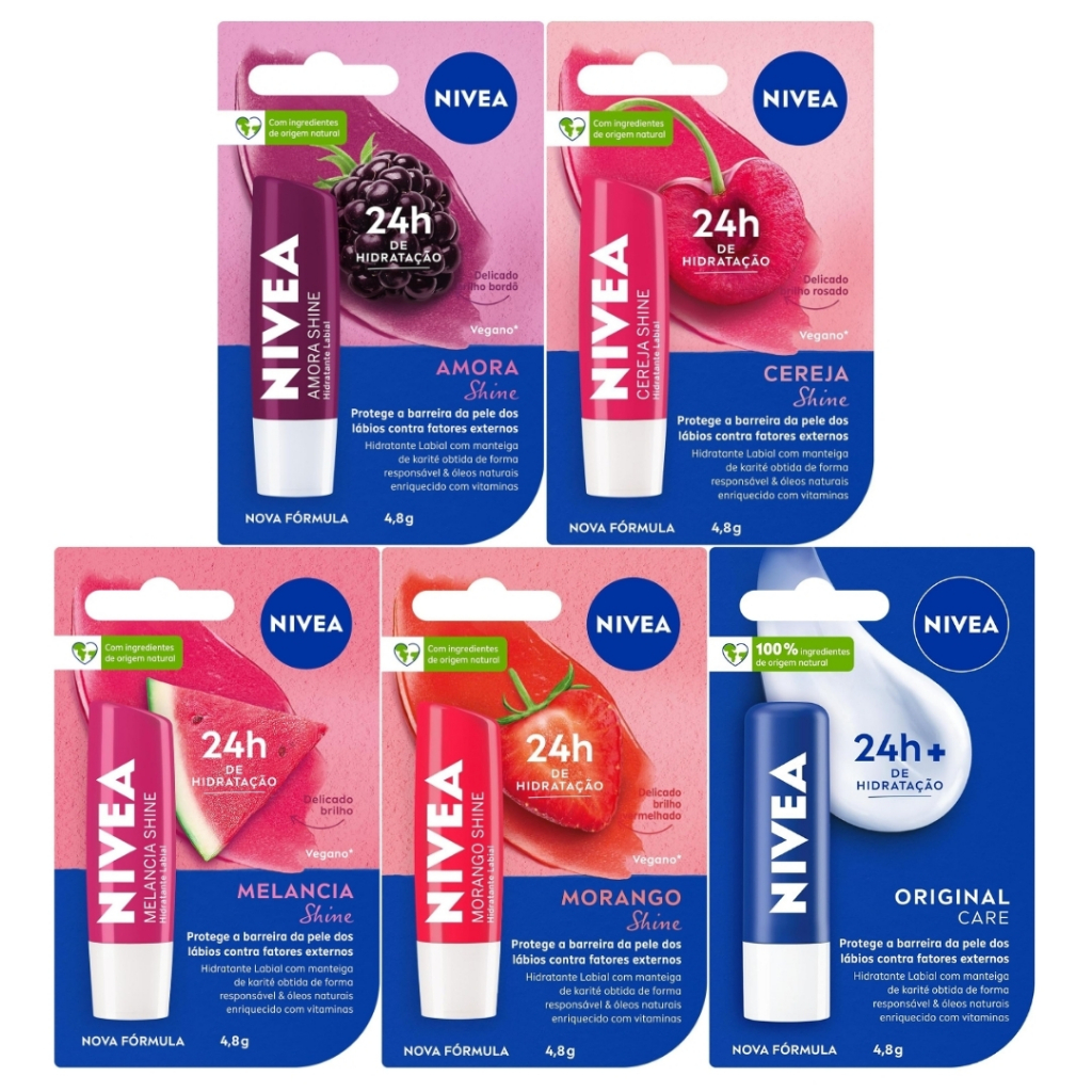 Protetor Hidratante Labial Nivea 4,8g - Sabores: Amora, Cereja, Melancia, Morango e Original ...