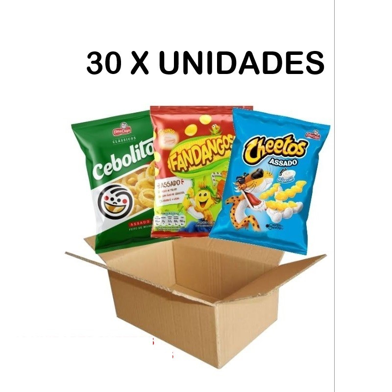 Salgadinho Fandangos Presunto Cheetos Cebolitos 22g Doritos 32g - Elma Chips- Caixa Kit 30 ...