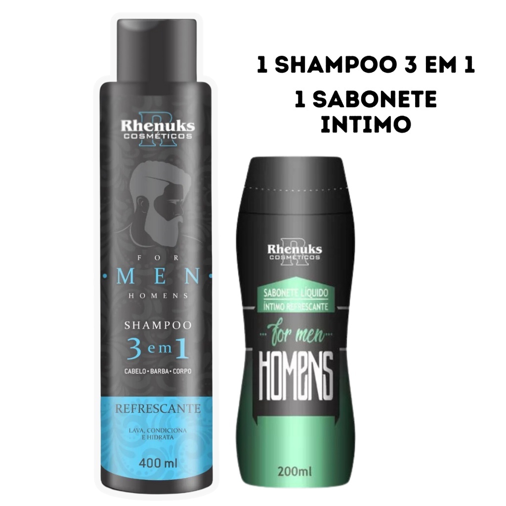KIT For Men com Shampoo 3 em 1 c/ 400 ml para cabelo barba e corpo ...