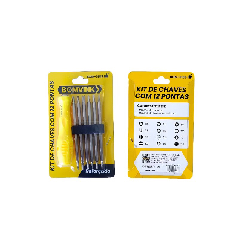 Kit de Chaves 12 Pontas Torx T5 T6 T7 T8 T9 T10 T15 Philips/Y 3.0 U 2.5 ...