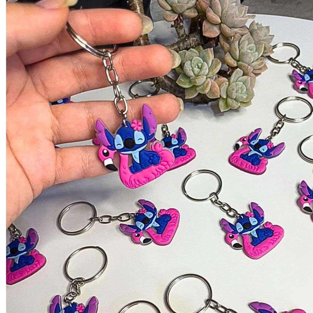 Chaveiro Lilo Stitch Flamingo Rosa 10 Unidades Kit Aplique Emborrachado ...