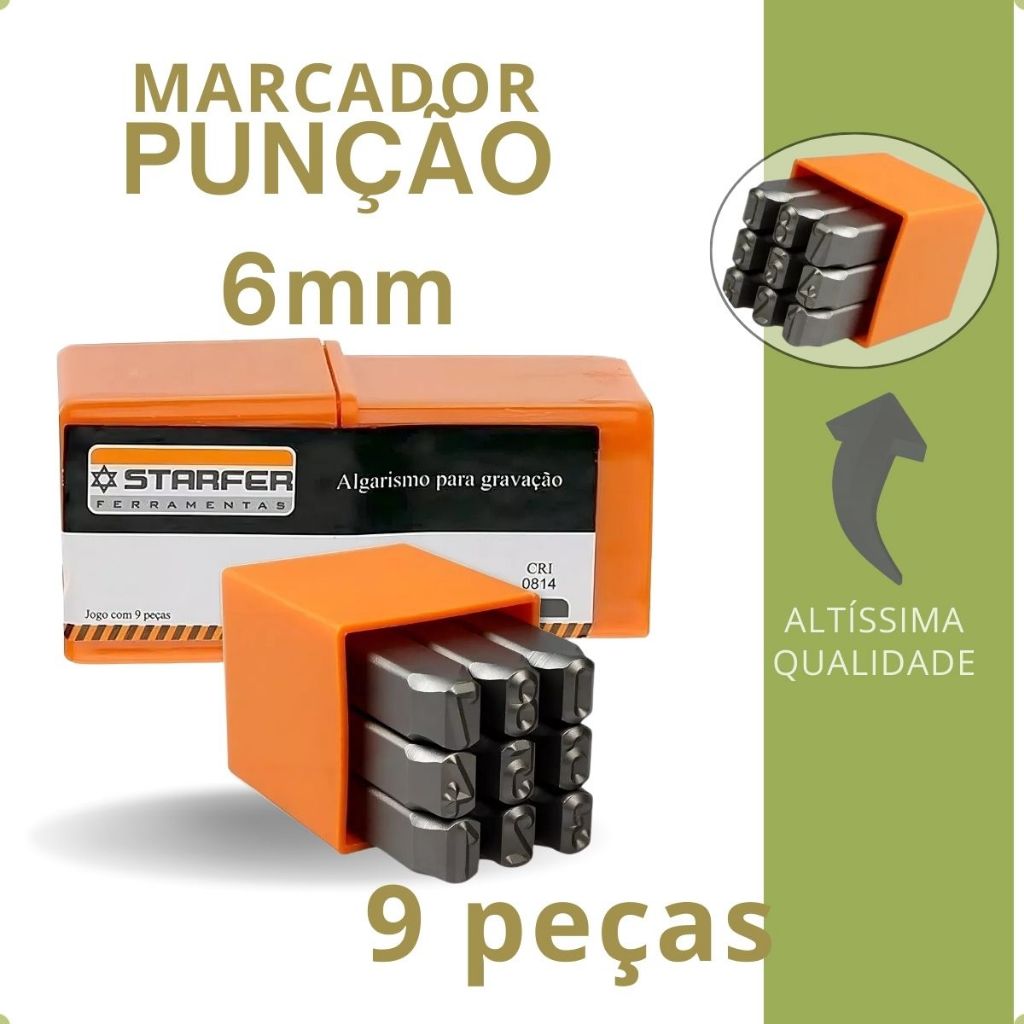 Kit Marcador de Punção 6mm Starfer – 9 Números para Marcação ...