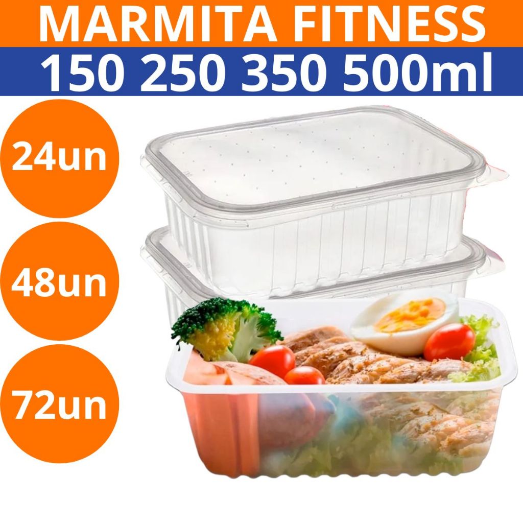 Pote Marmita Descartavel Embalagem Rentagular Plastico 250ml 350ml 500ml 750ml Comida Fitness ...